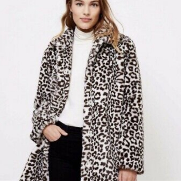 LOFT | Jackets & Coats | Loft Snow Leopard Faux Fur Coat | Poshmark